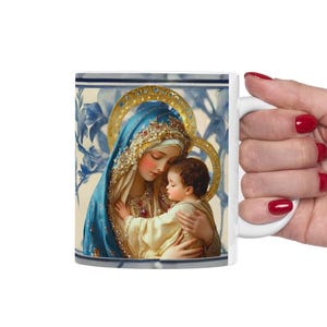 Madonna Coffee Mug: Toile Marian Art, Catholic Gift - Etsy
