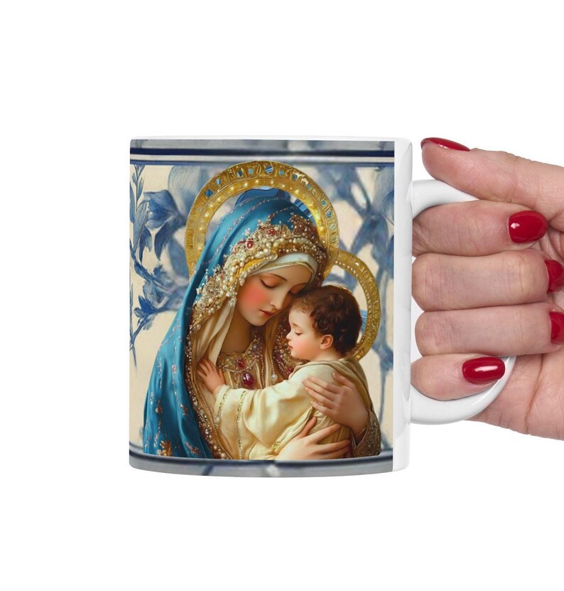 Madonna Coffee Mug: Toile Marian Art, Catholic Gift - Etsy