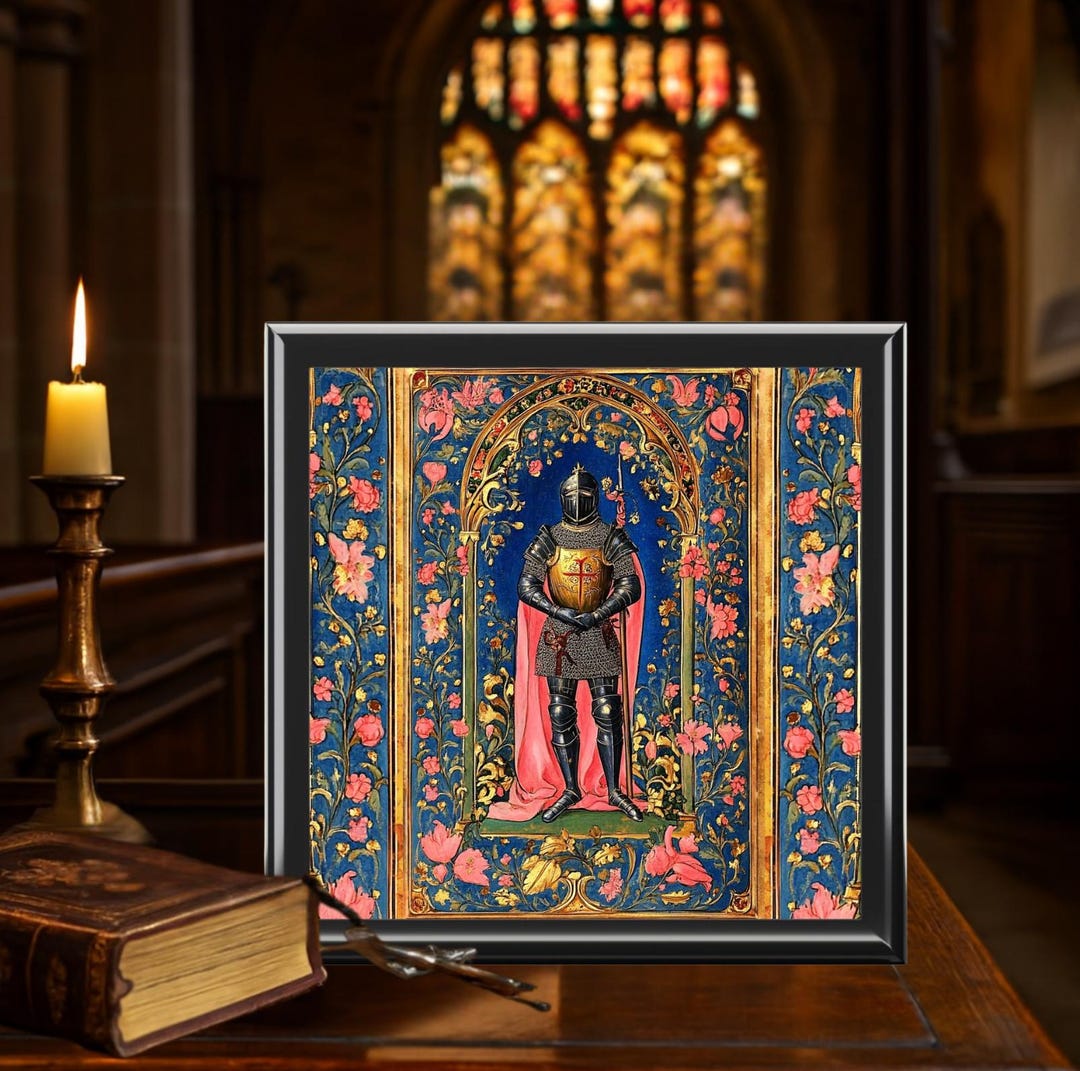 Catholic Keepsake Box – Knight Templar Manuscript Tile‑top Chest ...