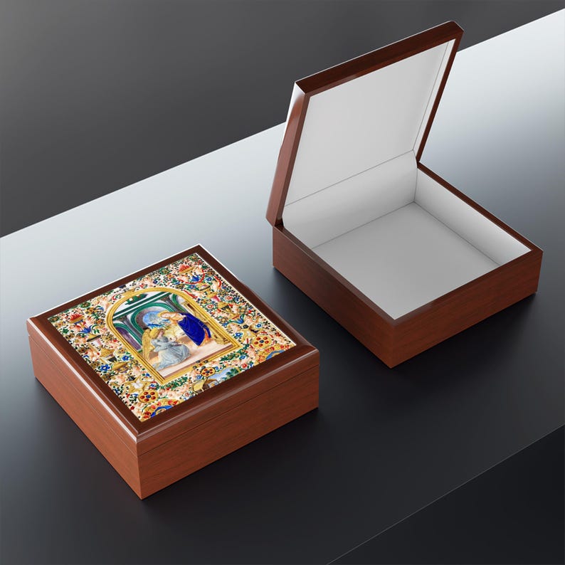 Catholic Keepsake Box Annunciation Panel Tiletop Jewelry Chest ...
