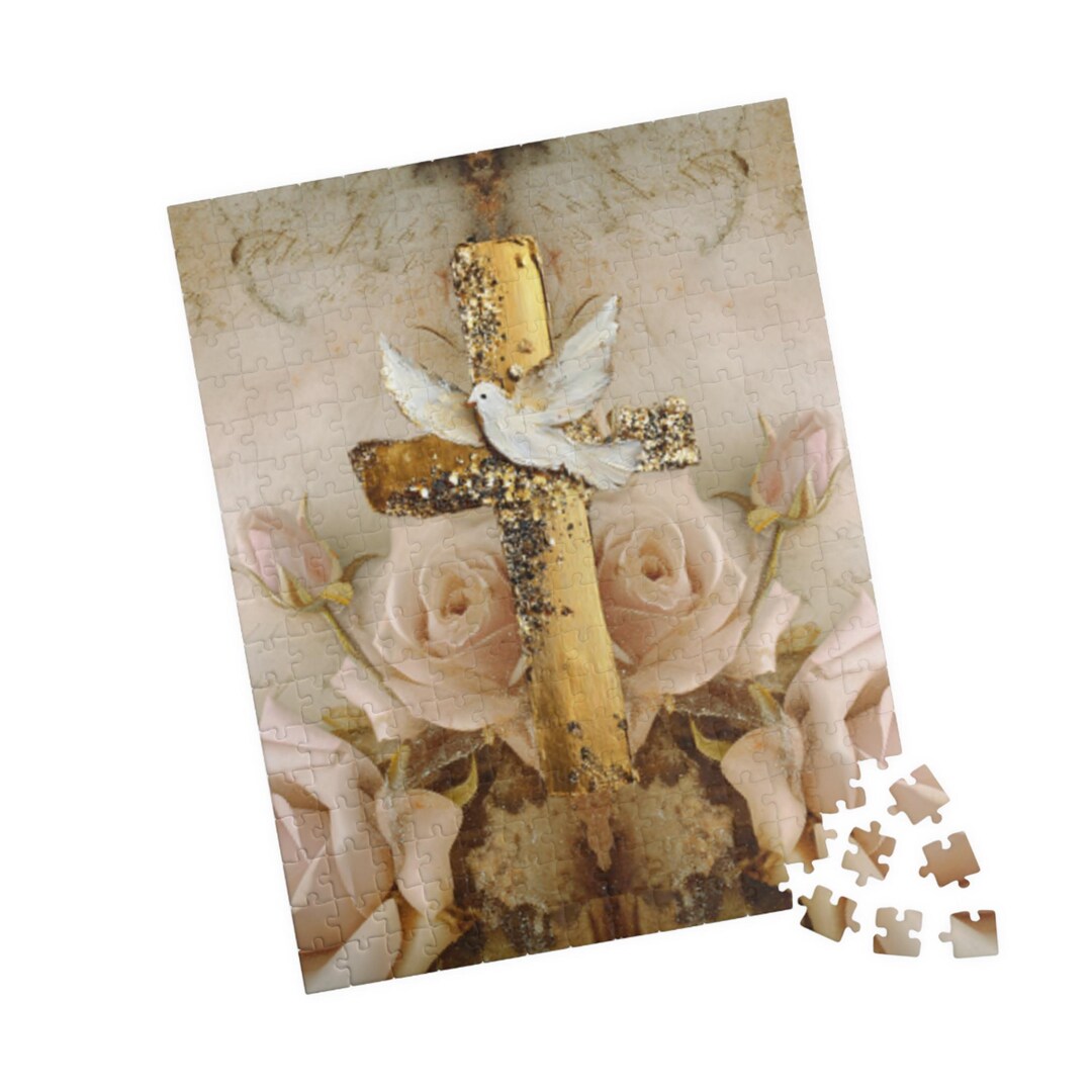 Golden Cross Puzzle Christian Gift Floral Religious Jigsaw Doves and ...