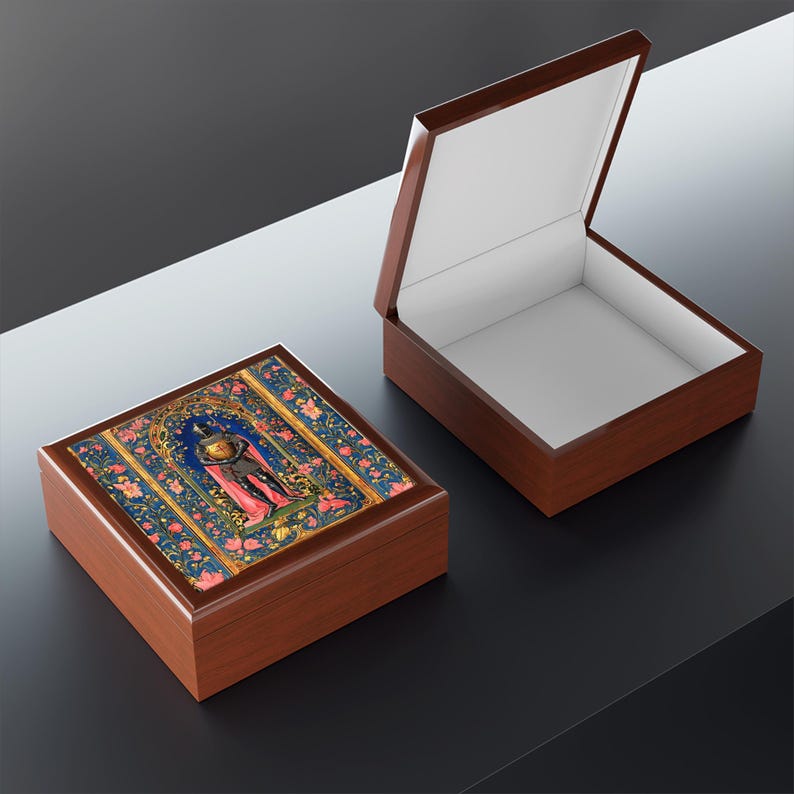 Catholic Keepsake Box – Knight Templar Manuscript Tile‑top Chest ...