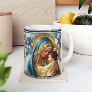 Madonna Coffee Mug: Toile Marian Art, Catholic Gift - Etsy