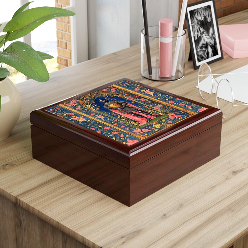 Catholic Keepsake Box – Knight Templar Manuscript Tile‑top Chest ...