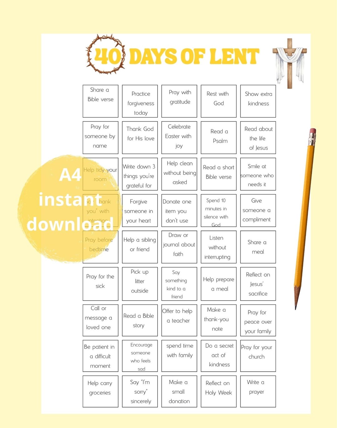 40 Day Lent Calendar Kids Printable Catholic Easter Countdown Christian ...