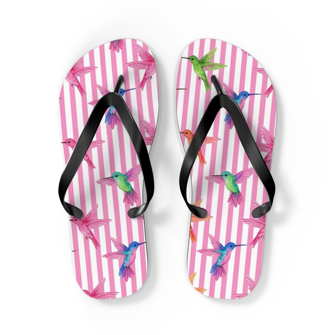 Colorful Hummingbird Summer Flip Flops, Beach Sandals, Poolside ...
