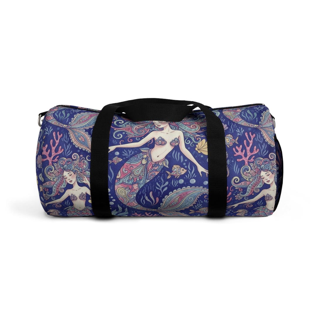 Mermaid Dreams Pattern Duffel Bag | Nautical Ocean Illustration - Etsy