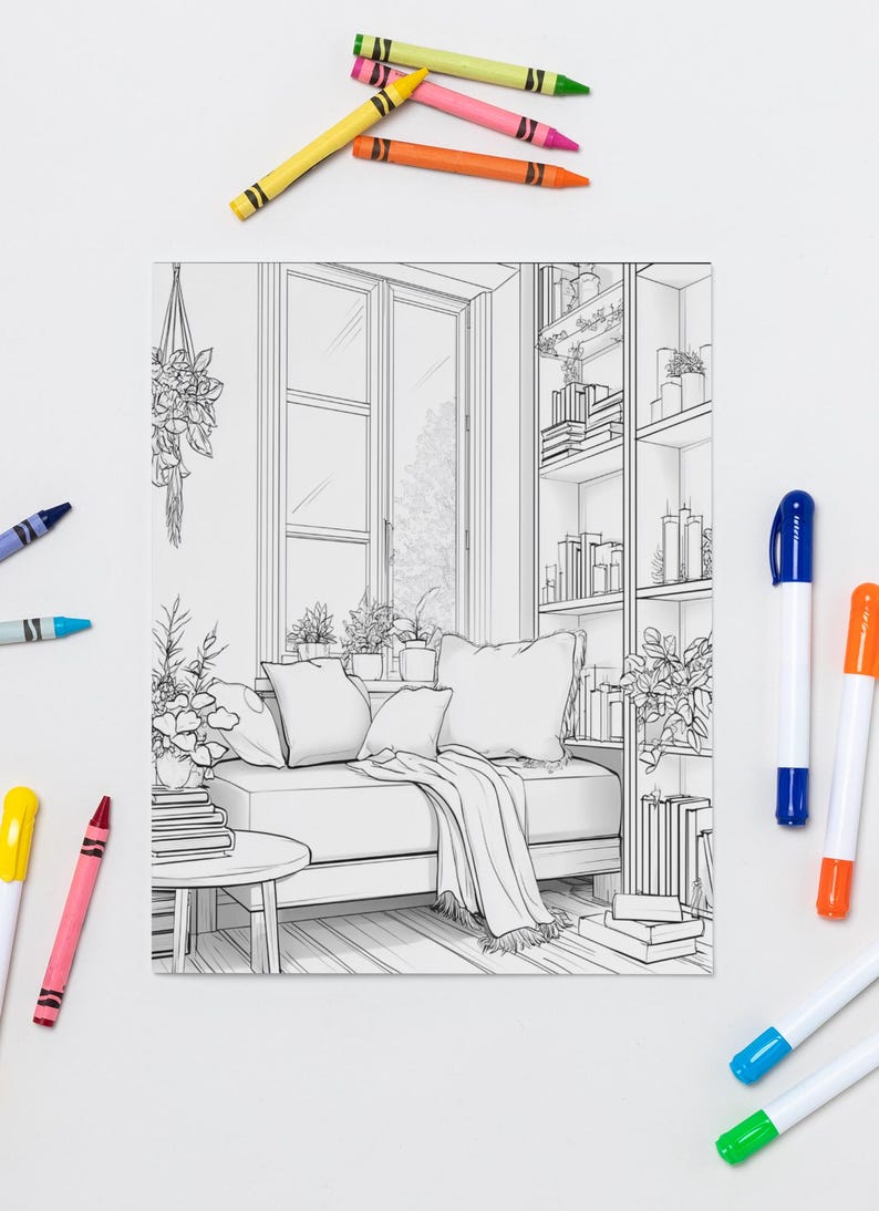 Little Cozy Corner Coloring Pages | Hygge Room Coloring Book | Digital ...