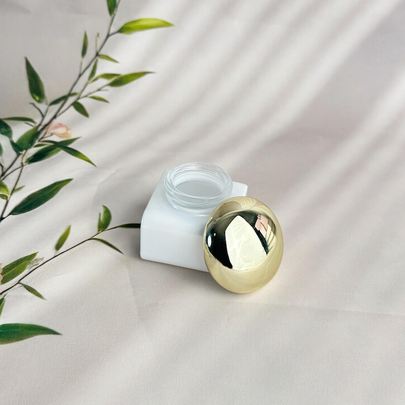 50g White Square Glass Cream Jar With Gold Dome Lid, Luxury Empty ...