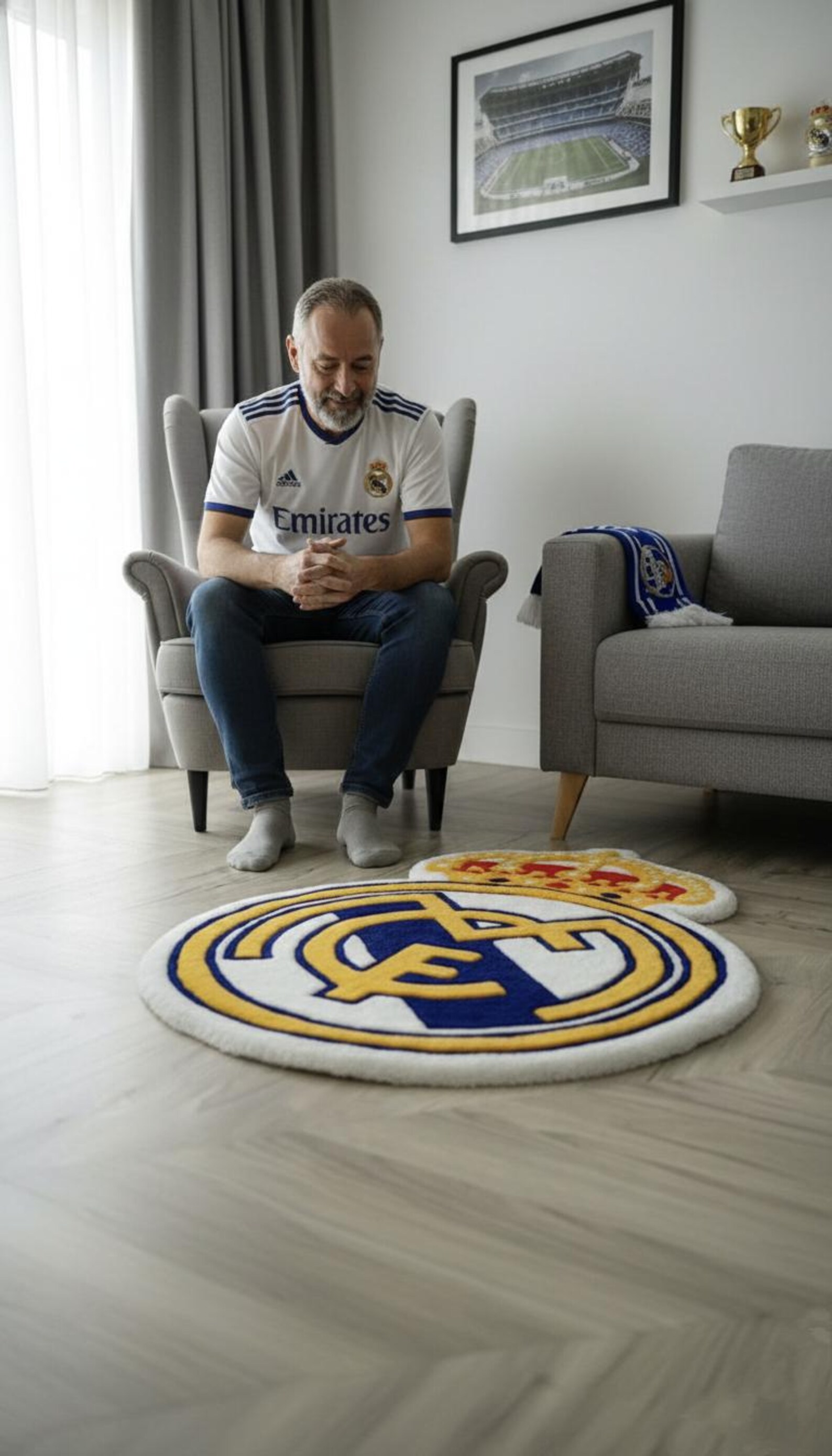 Hand Tufted Real Madrid Logo Round Area Rug – White Blue and Gold ...