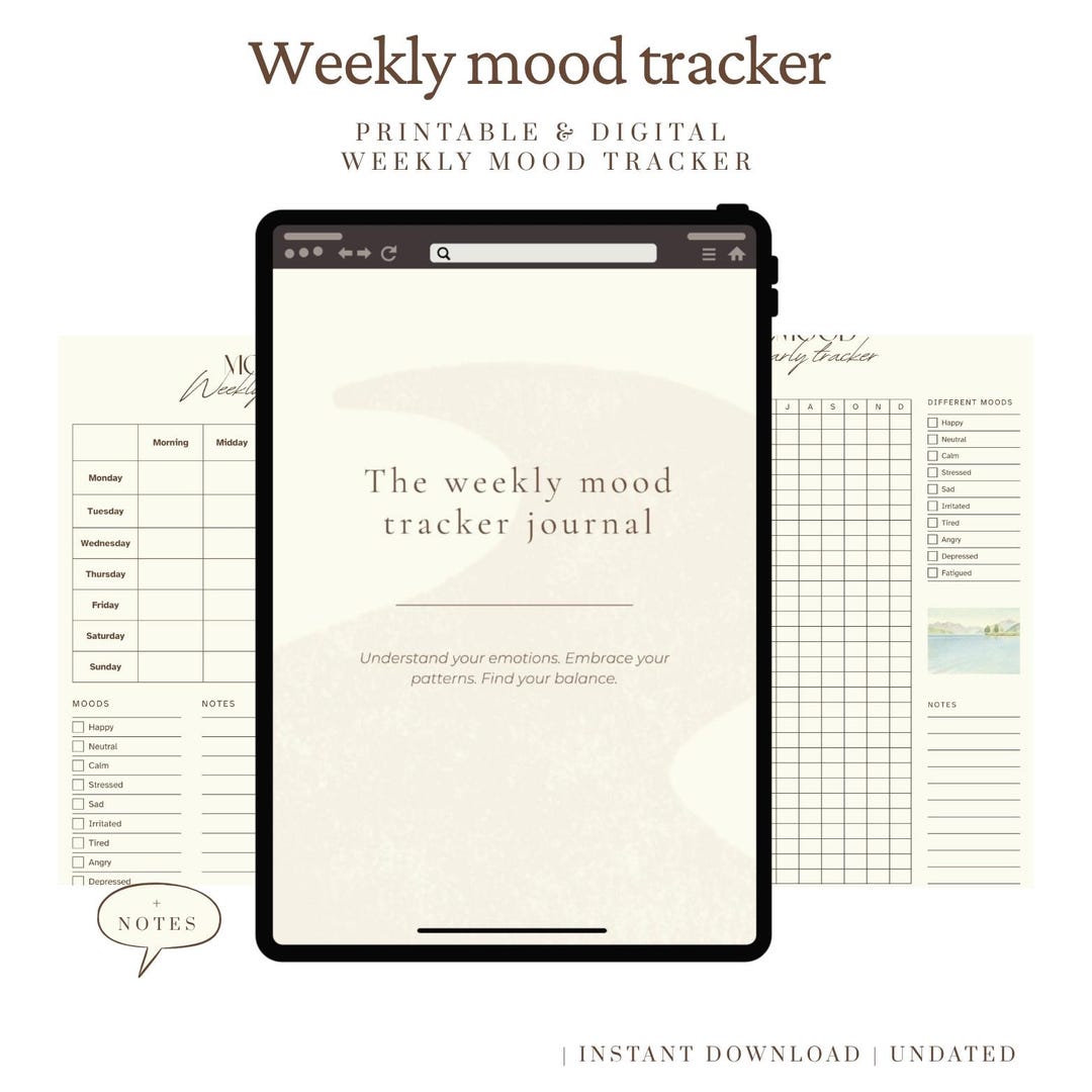Weekly Mood Tracker Journal | Printable Digital Planner | Track ...