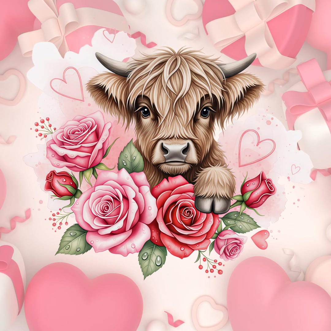 Highland Cow Valentine’s Day Design, Cute Cow Clip Art, Western ...