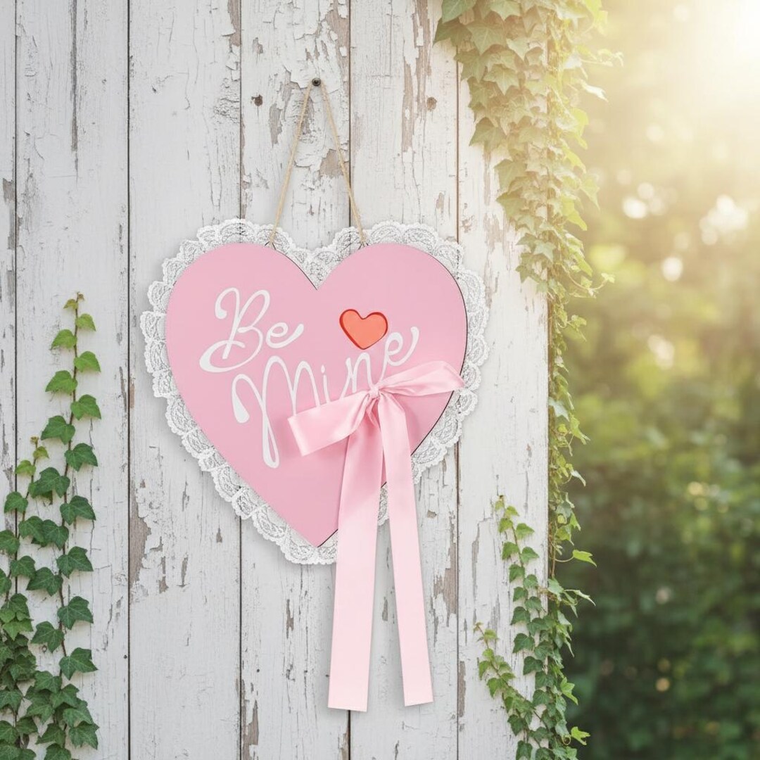 12″ Valentine’s Heart Wood Sign With Bow – Rustic Love Door & Wall ...
