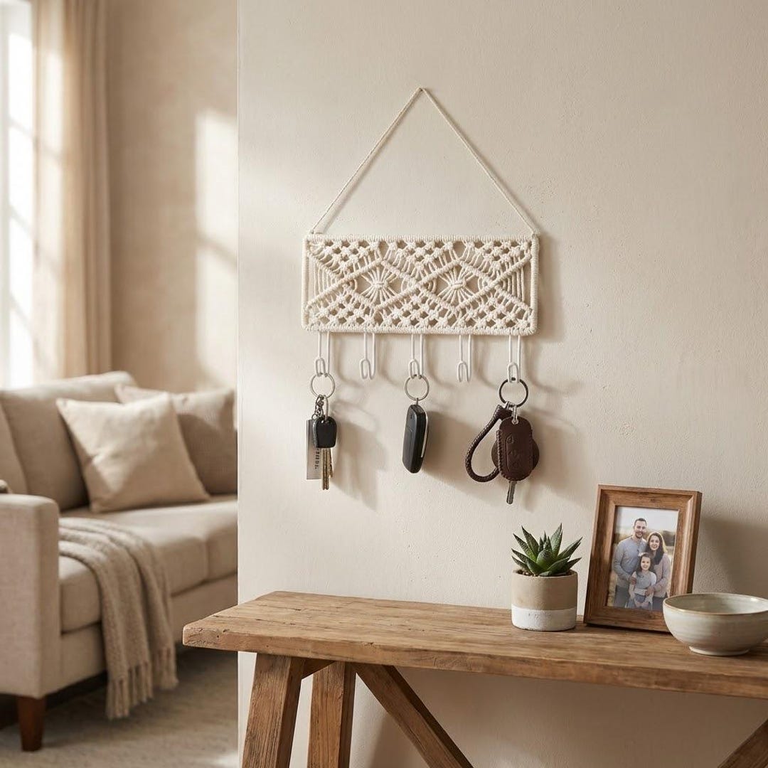 Small Macrame Key Holder for Wall - Etsy
