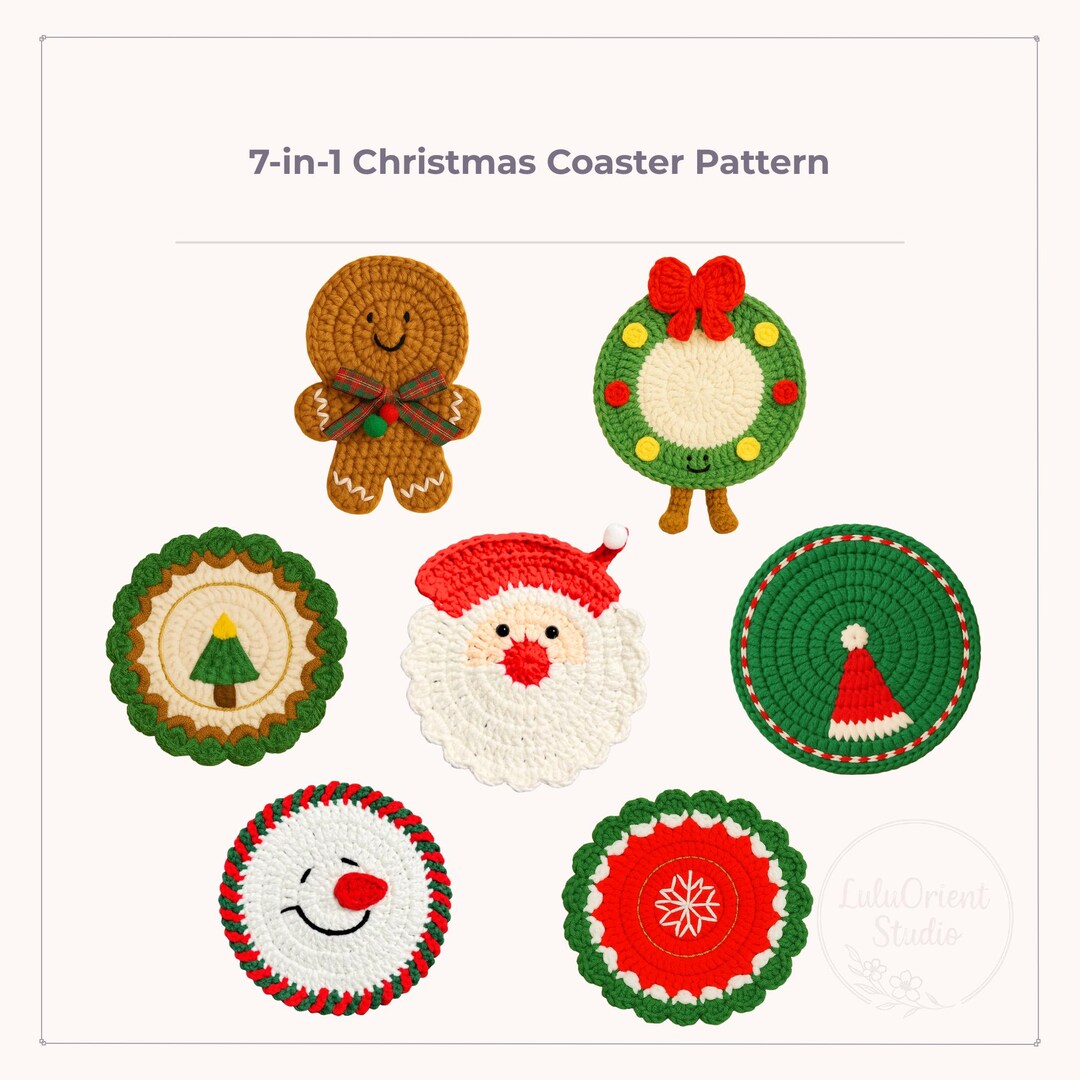 7 Christmas Coaster Crochet Pattern Set | Holiday Gingerbread, Santa ...