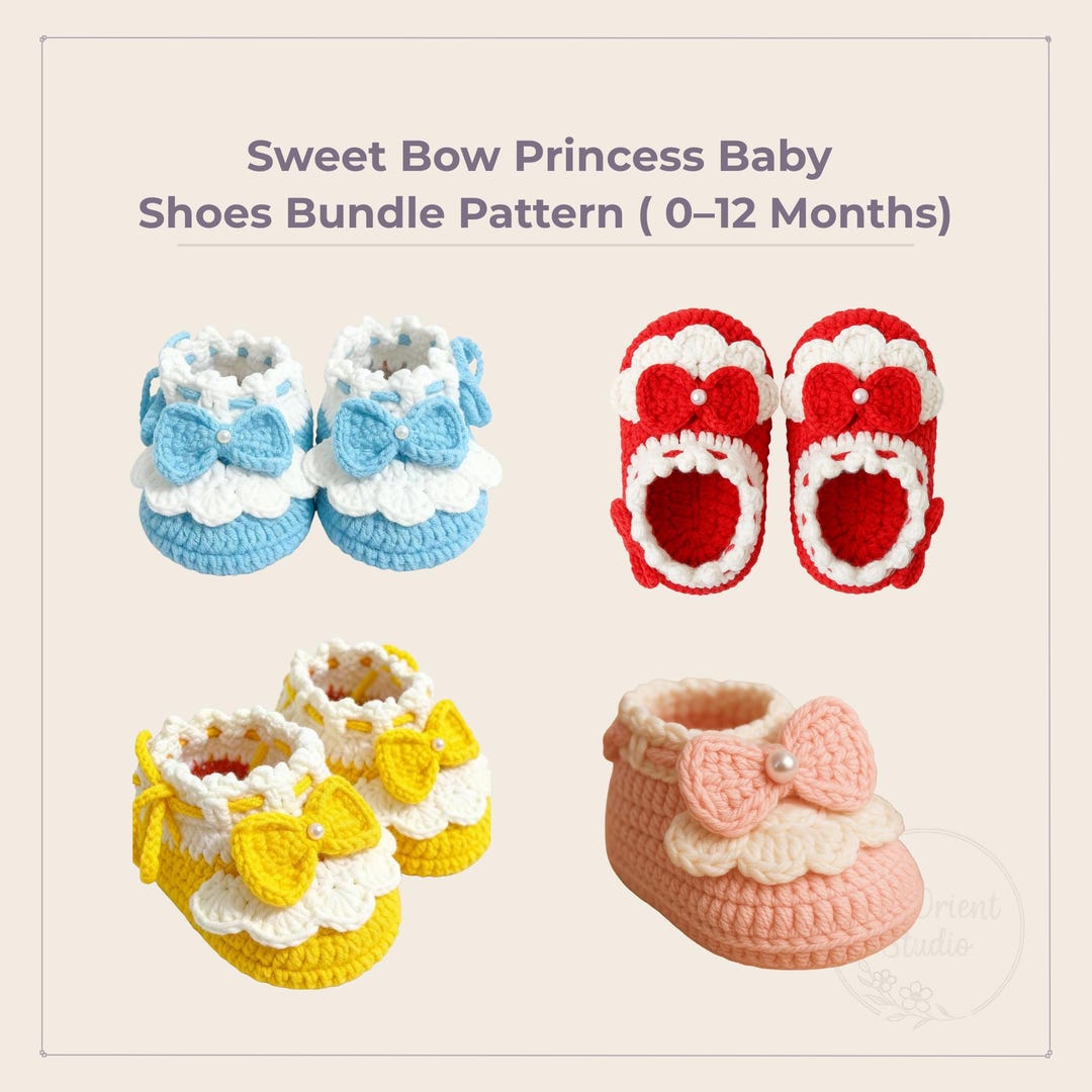 Crochet Baby Booties PDF Pattern – Sweet Bow Princess Shoes (0–12 ...
