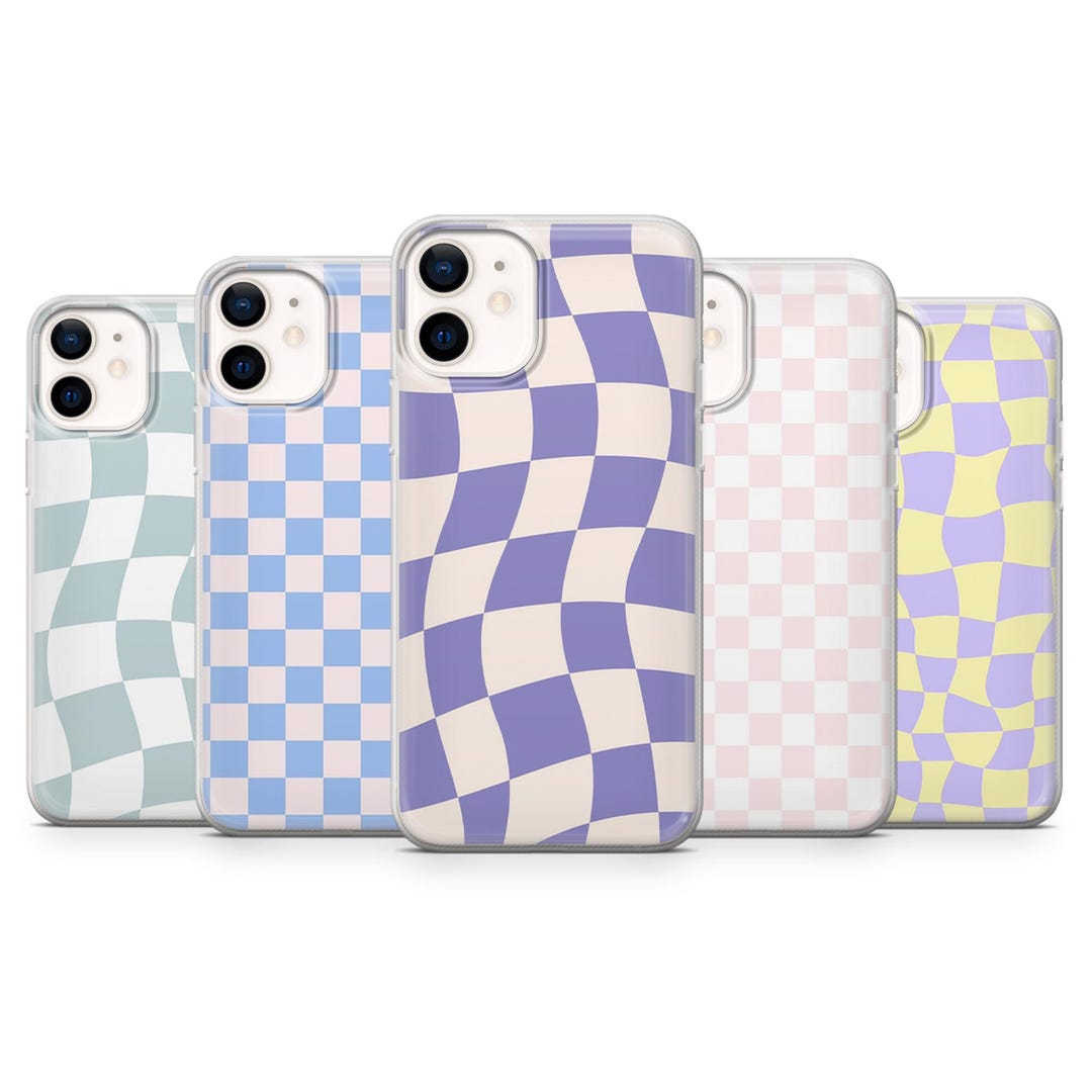Checkerboard Phone Case Wavy Pastel Pattern Cover for iPhone 17, 16, 15 ...