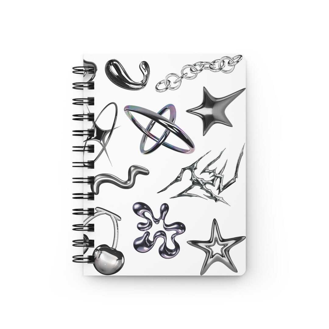 Metallic Silver Y2k Notebook Spiral Bound Journal Edgy Design Cool Cute ...
