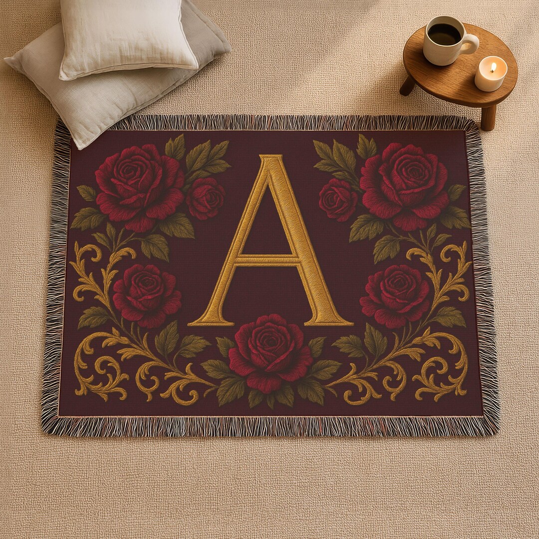 Personalized Initial Woven Blanket: Embroidered Monogram Throw, Cotton ...