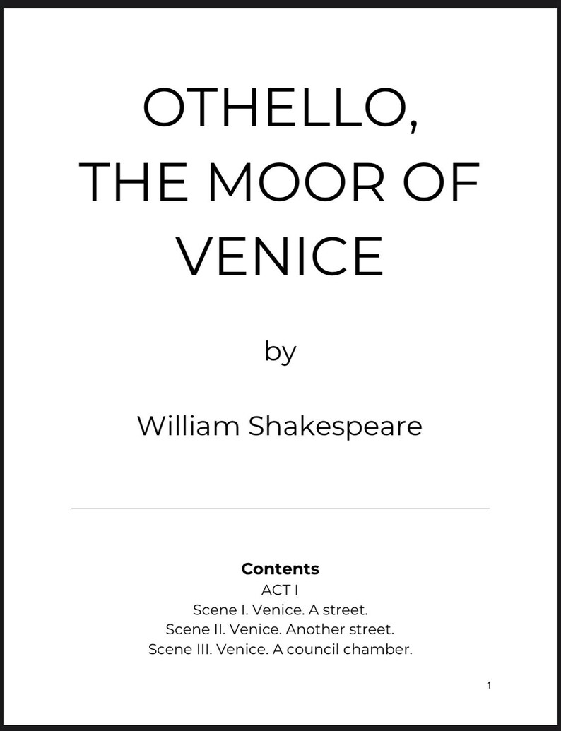 OTHELLO the Moor of Venice, William Shakespeare, PDF Digital Ebook ...