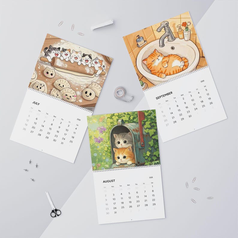 Cute Cat Wall Calendar 2026 | Kawaii Illustrated Cats | Gift for Cat ...