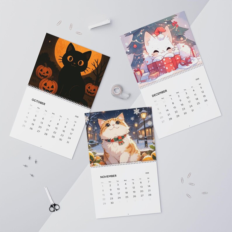 Cute Cat Wall Calendar 2026 | Kawaii Illustrated Cats | Gift for Cat ...