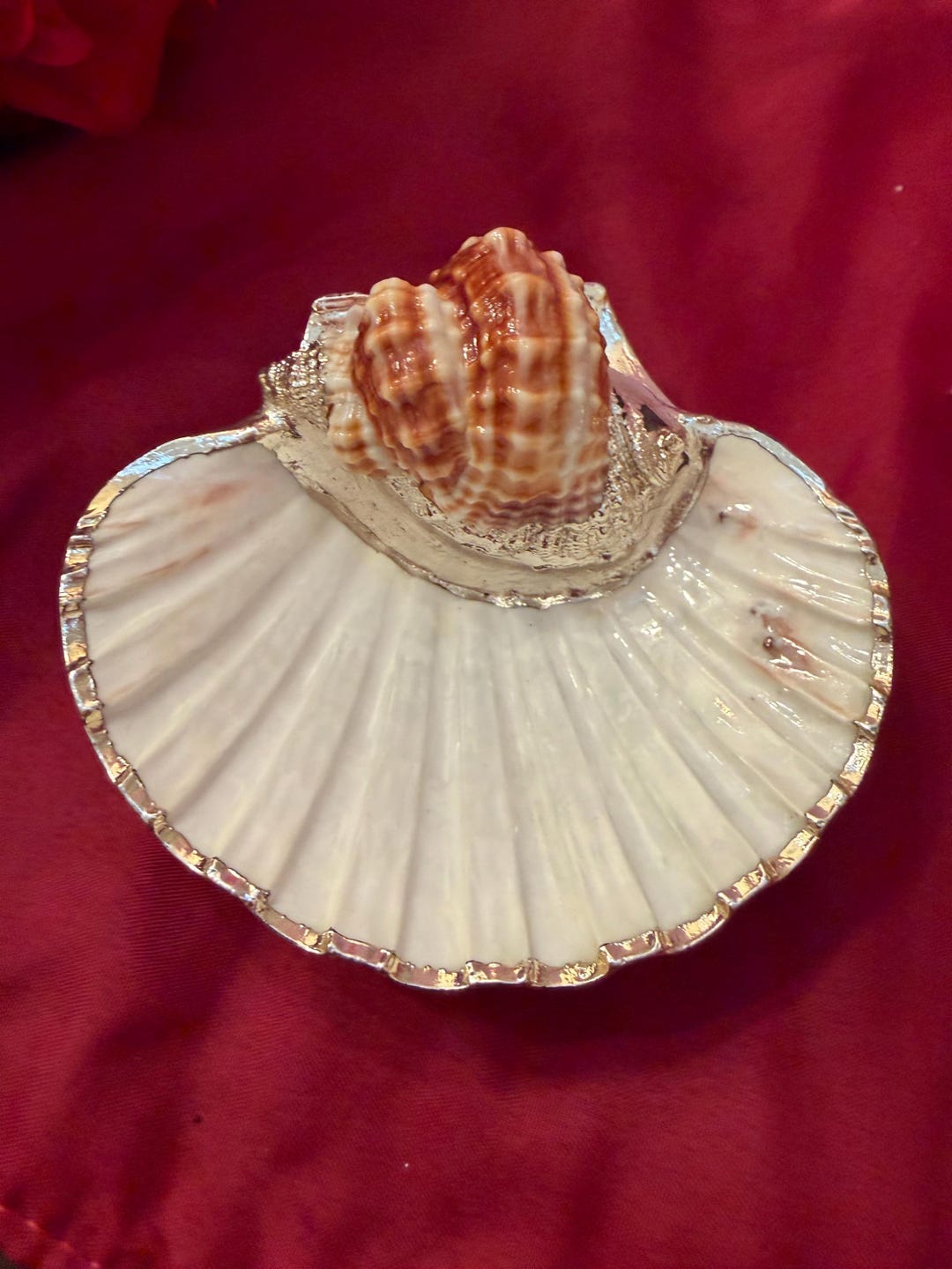 Scallop Seashell Trinket Dish W/conch Silver Overlay Rim, Footed 4”x4 ...