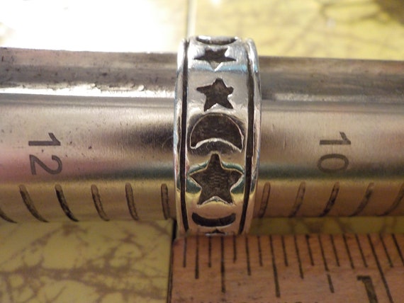 Size 11+ Vintage Sterling Star Crescent Moon Sun Band… - Gem