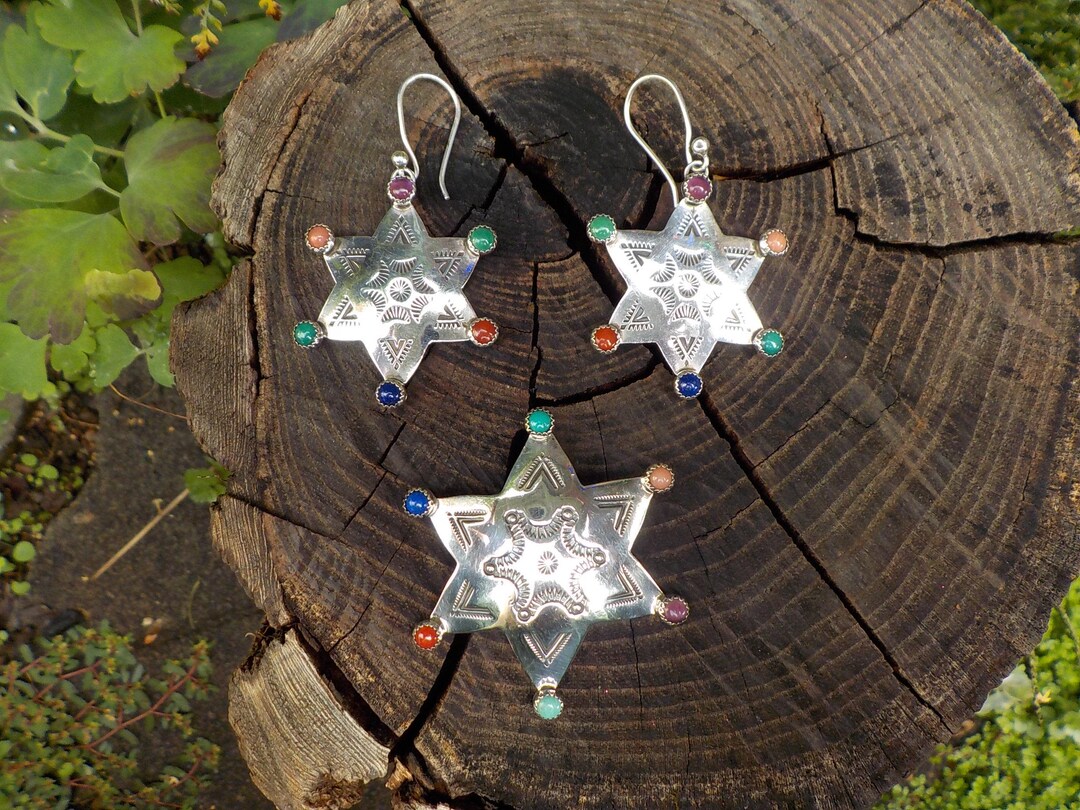 Wonderful Vintage Joe Delgarito Signed LAW Star and Gemstone Pendant ...