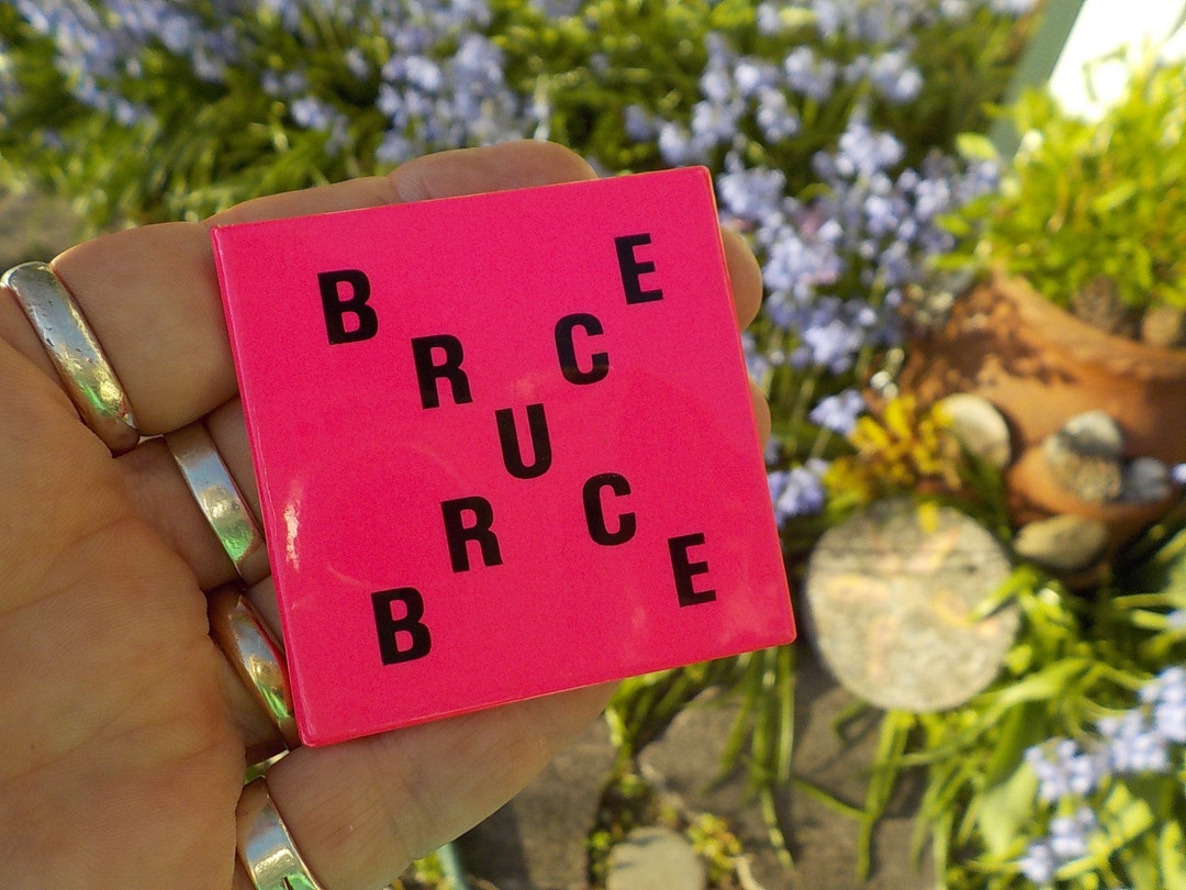 2" HOT PINK BRUCE!! 1980s Bruce Springsteen Big Square Pin Button Lapel ...