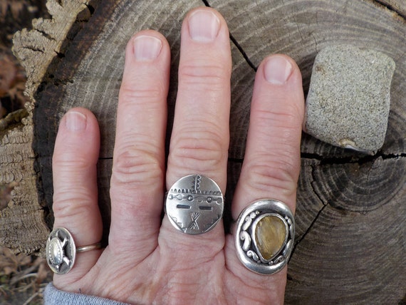 Size 8.5+ Beautiful Zia Sun Face Hand Stamped Sterlin… - Gem