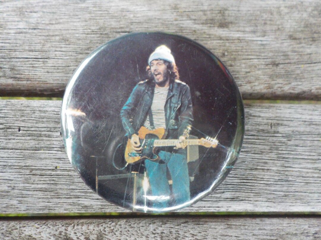 2.25" 1970s Bruce Springsteen Vintage Large Button Pin Guitar Bruce ...