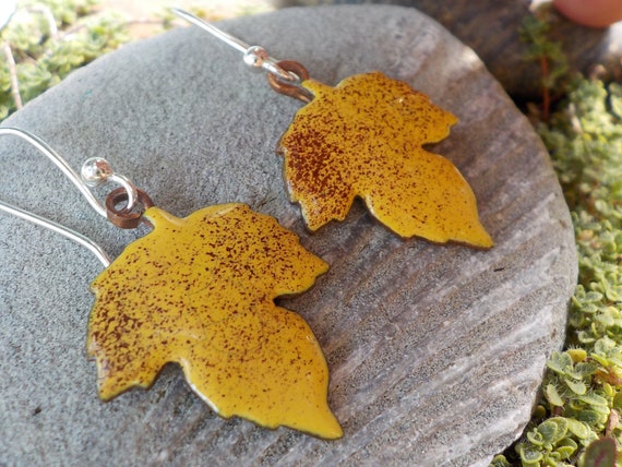 1950's Vintage Copper Maple Leaf w Yellow and Brown S… - Gem