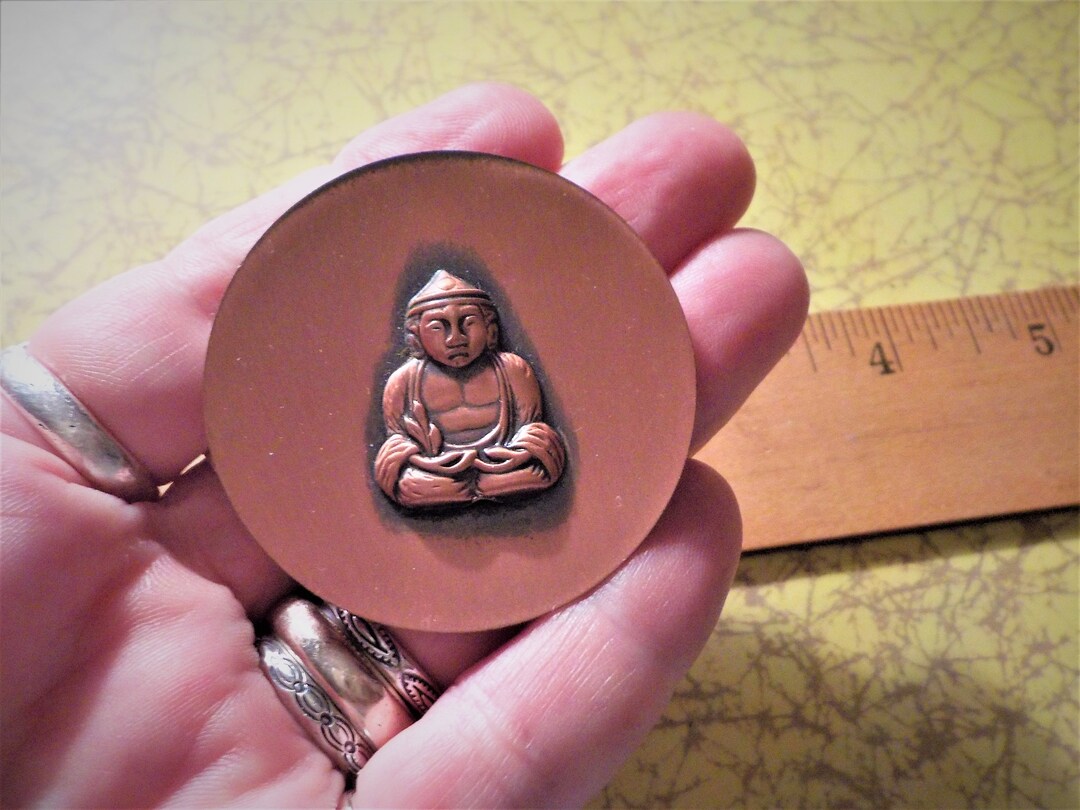 Big 2" Vintage Copper Buddha Brooch Pin Hat Pin Lapel Pin Round 3-D ...