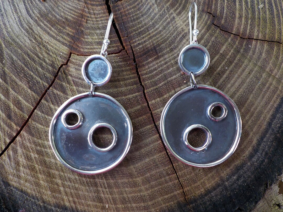 1950s Rare Walker-navara Sterling Round Holes Large Heavy Earrings ...