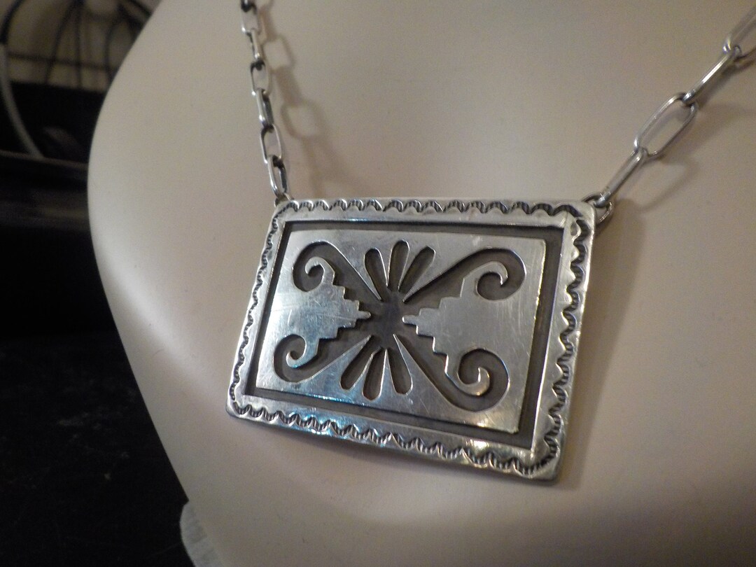 19.5" 1930s Native American Hopi Hand Cut Sterling Overlay Unique ...