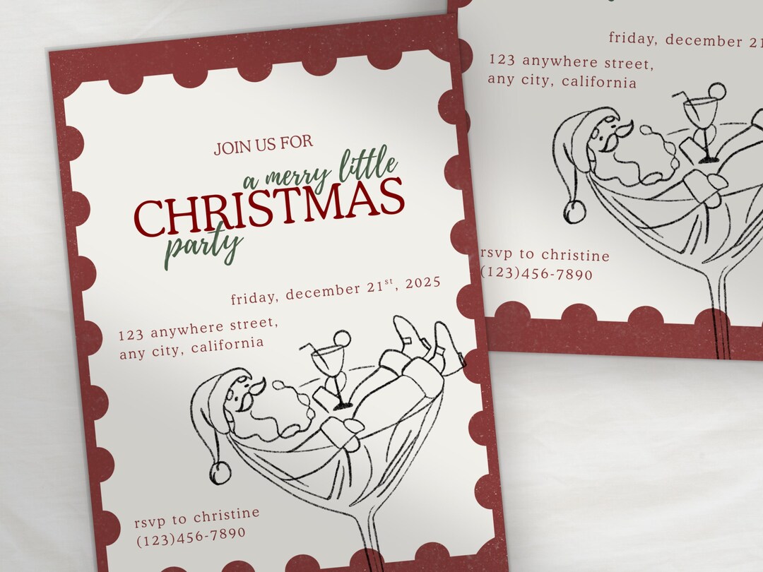 Funny Christmas Invitation | Santa Martini Canva Template | Editable ...