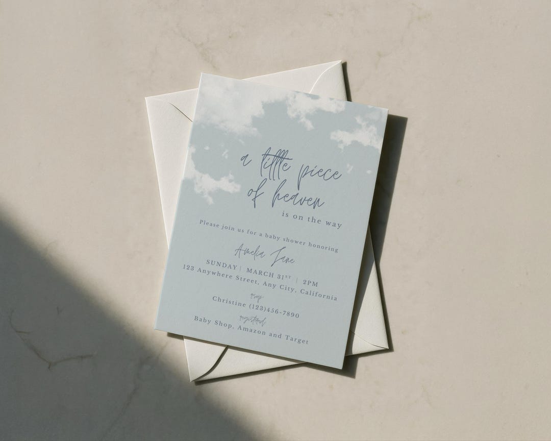 Heaven Sent Invitation for Baby Shower, Gender Neutral Canva Template ...