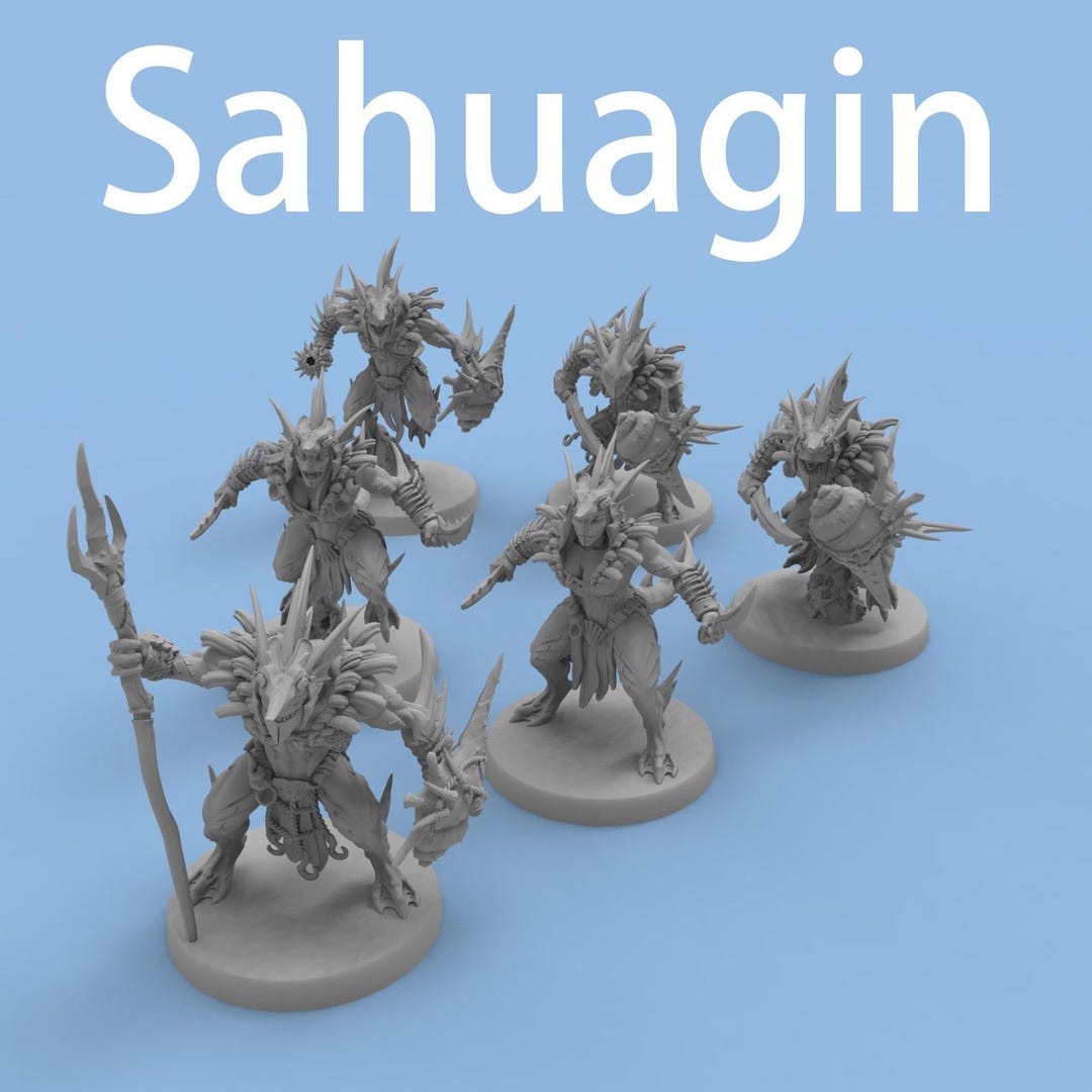 6 Pcs DND Sahuagin Sea Devils Miniature Paintable 3D Printed Models for ...