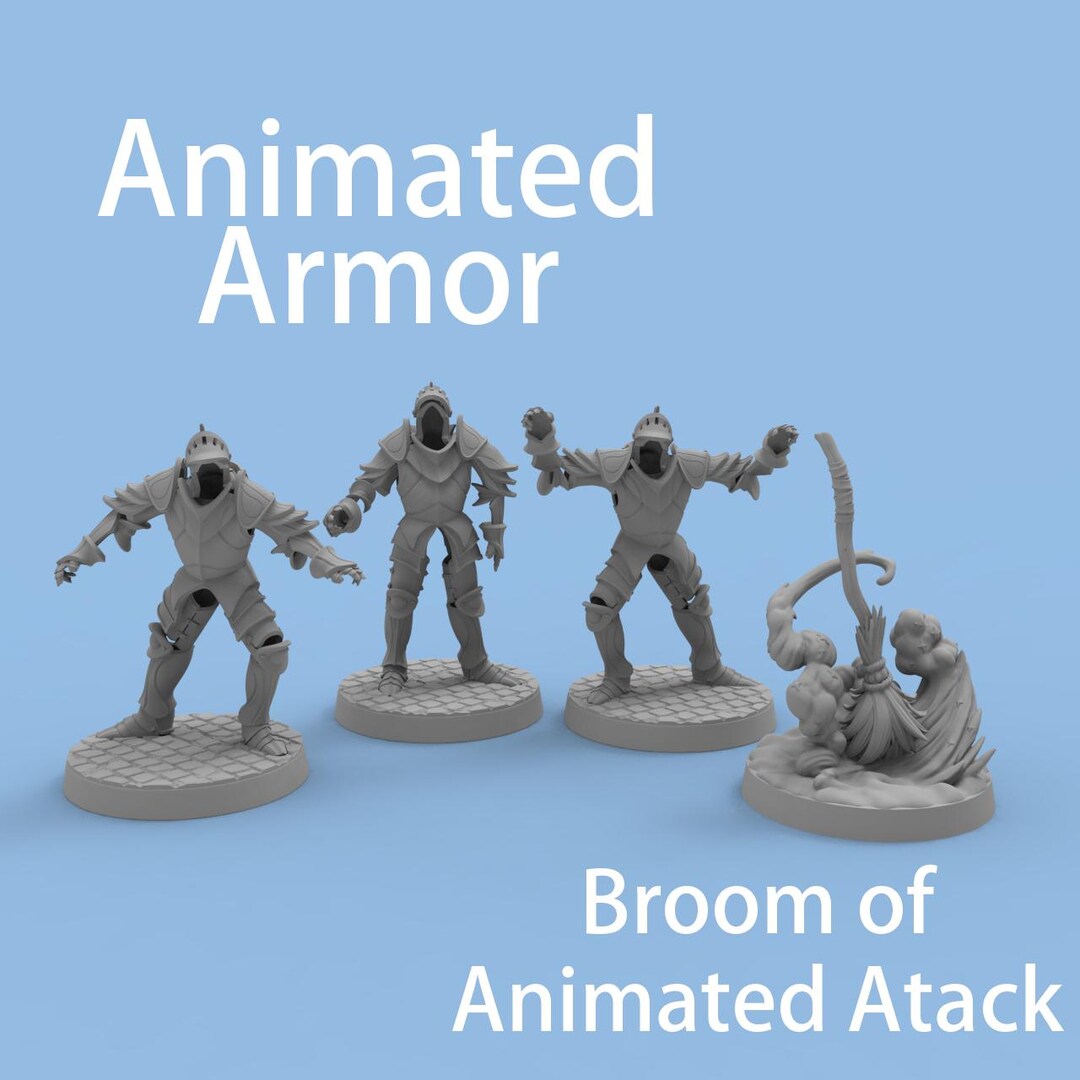 4 Pcs DND Animated Armor Broom of Animated Atack Miniature Paintable 3D ...