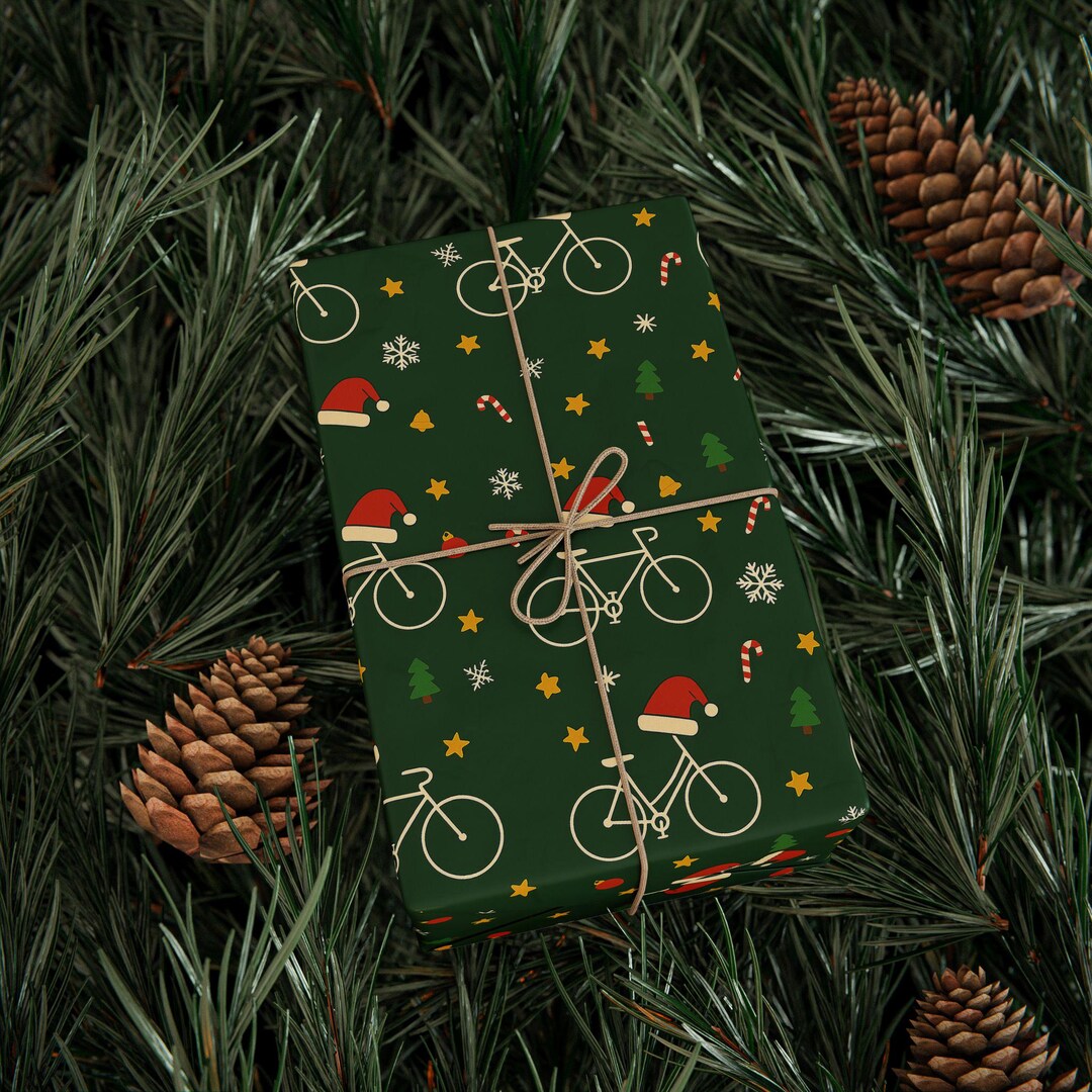 Bicycle Santa Pattern Wrapping Papers | Christmas Bike Gift Wrap - Etsy