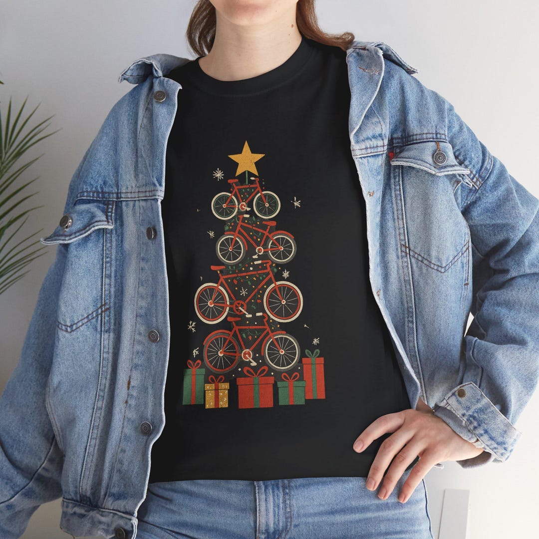 Vintage Bicycle Wheel Christmas Tree Tee | Holiday Bike Stack With ...