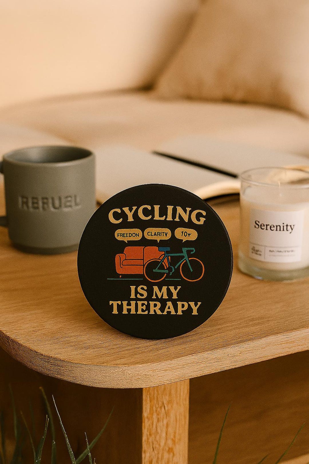 Cycling Therapy Ceramic Coaster, Bike Lover Gift, - Etsy