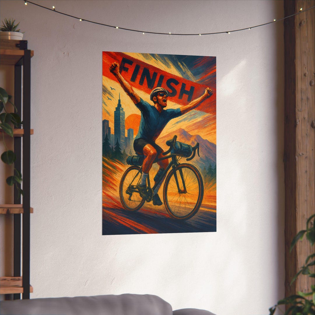 Cyclist Crossing Finish Line Poster | Matte Vertical Poster - Etsy