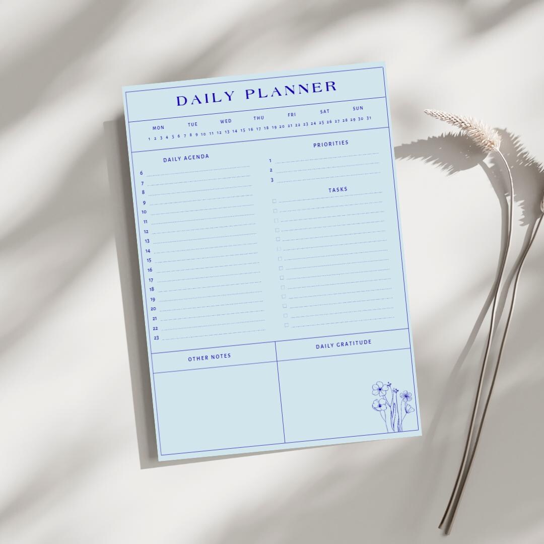 Daily Planner Printable - Blue Aesthetic - Etsy