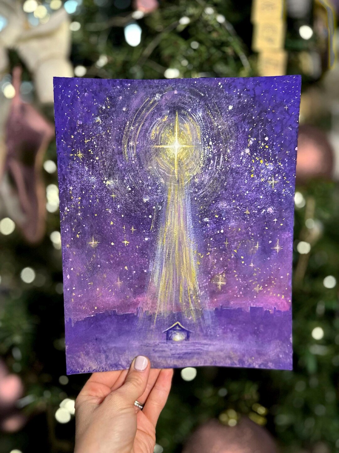 Original Art- Christmas Night Collection: Purple Christmas Star Manger ...