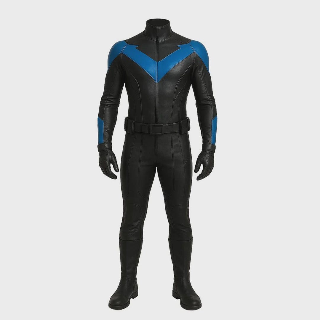 Nightwing Cosplay Costume, Leather Superhero Suit, Blue V Emblem ...