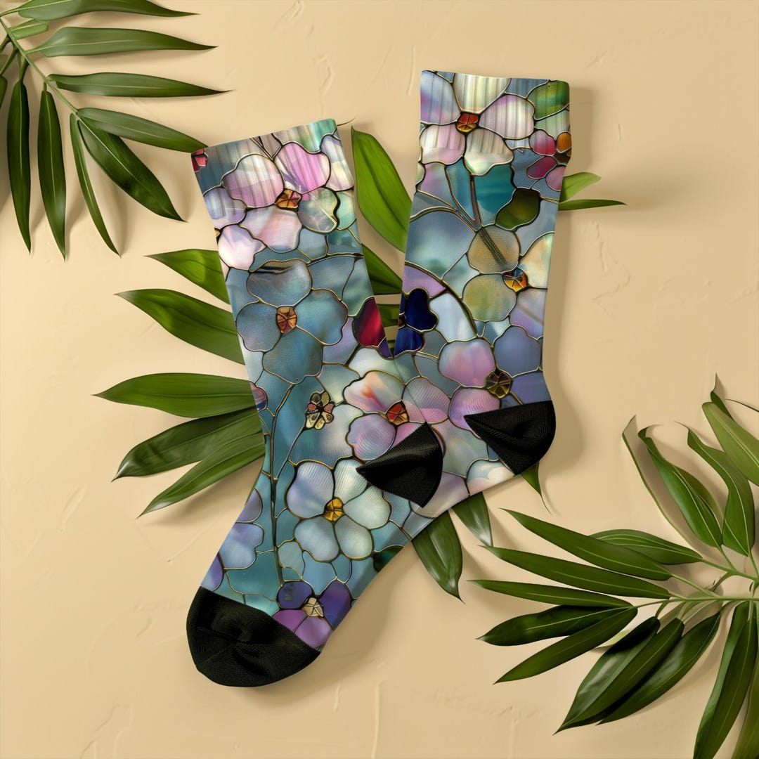 Stained Glass Design Floral Socks, Unisex, Pastel Flower Art Socks, Artistic Gift for Women ...