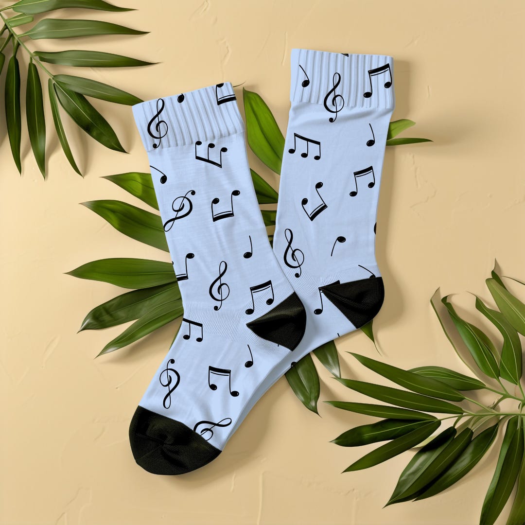 Music Note Socks, All Over Print Pastel Blue Socks, Gift for Musicians ...