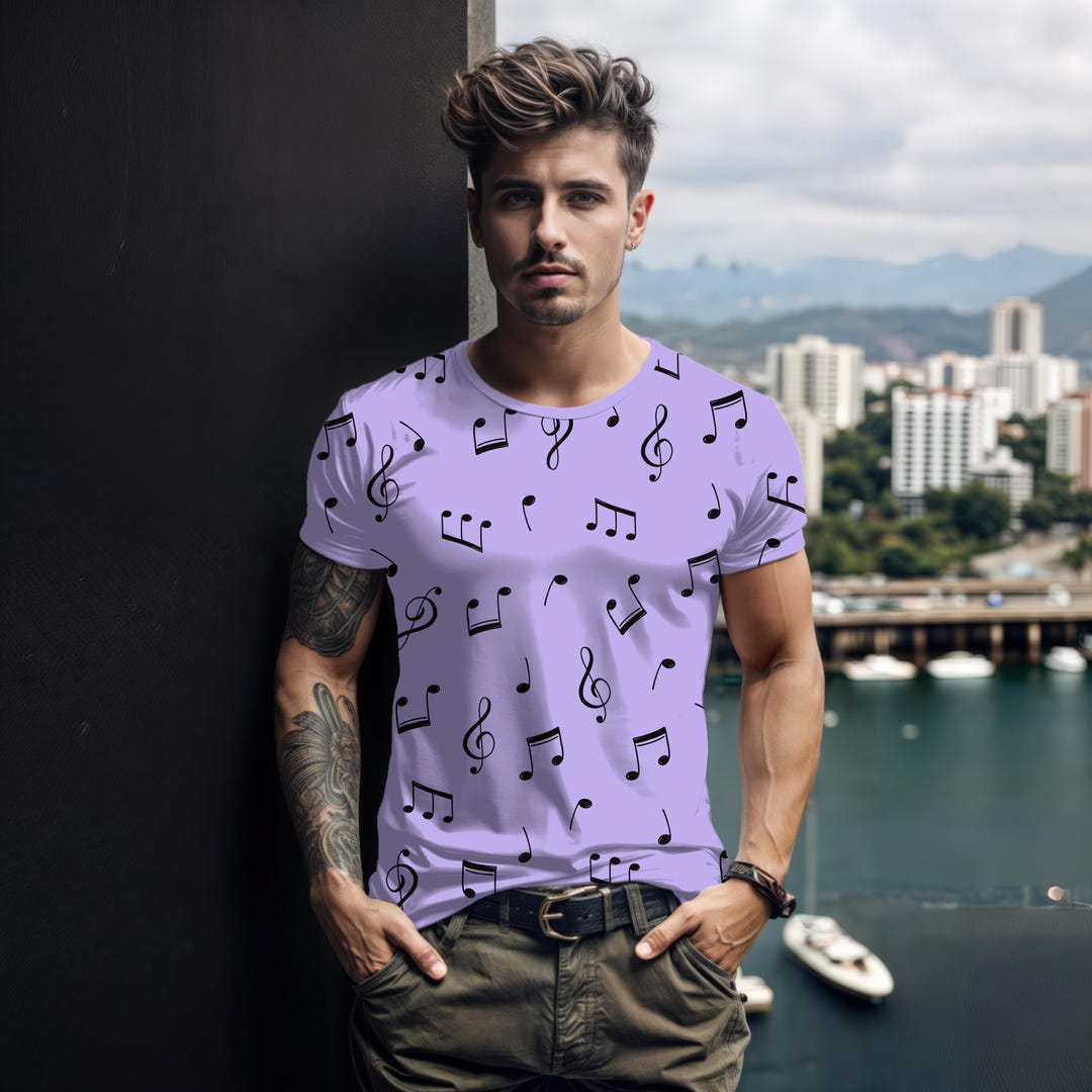 Music Notes AOP T-shirt, All Over Print Tee, Music Cut & Sew Lavender ...